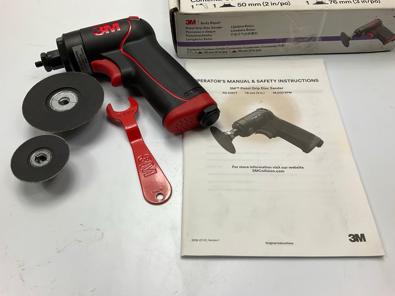 3M 33577 3'' Pistol Grip Disc Sander Paint Stripping Body Repair Air T ...