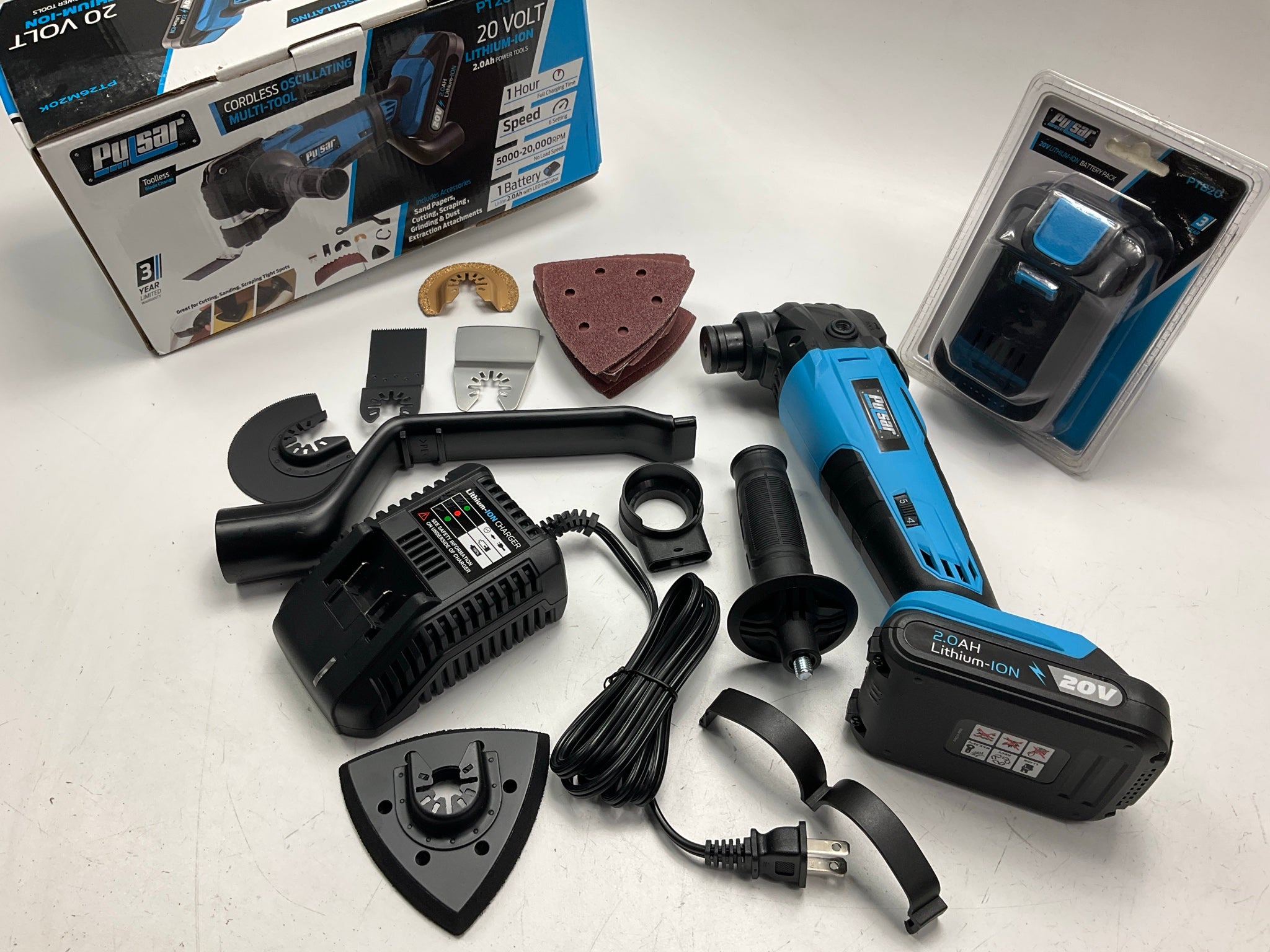 Pulsar 20V Lithium Ion Cordless Oscillating Multi-Tool Kit + Extra 2Ah ...