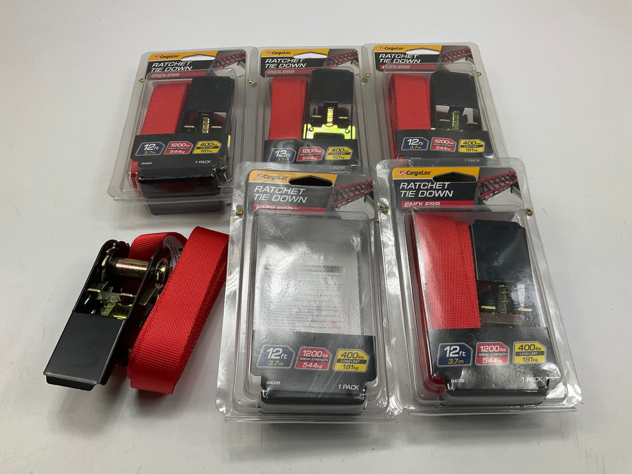 (5) Cargoloc 84028 12' Endless Ratchet Strap Tie Downs - 400 Lbs Load ...