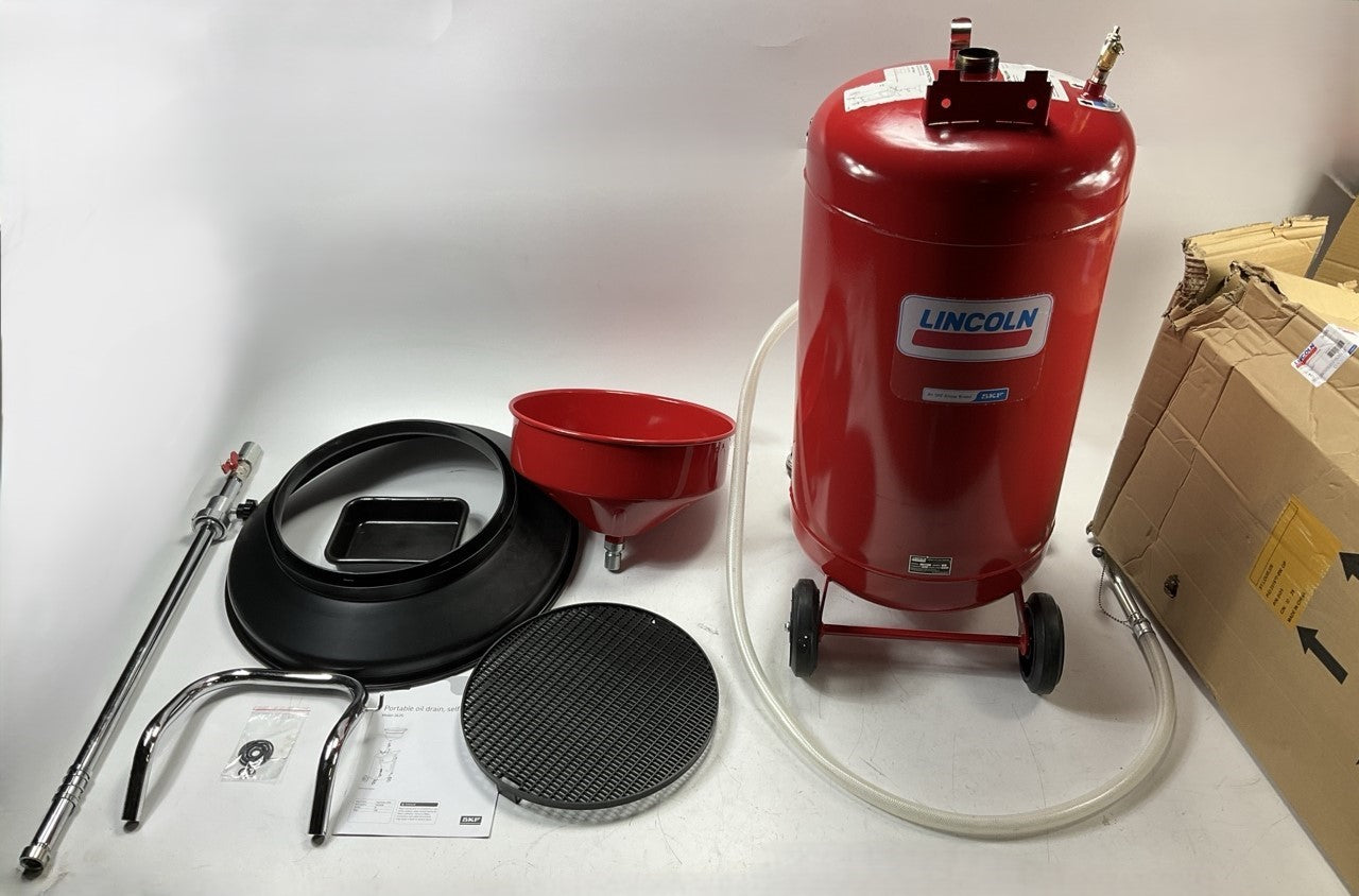 Lincoln 3635 Pneumatic 25 Gallon Pressurized Waste Fluid Drain & Evacu ...