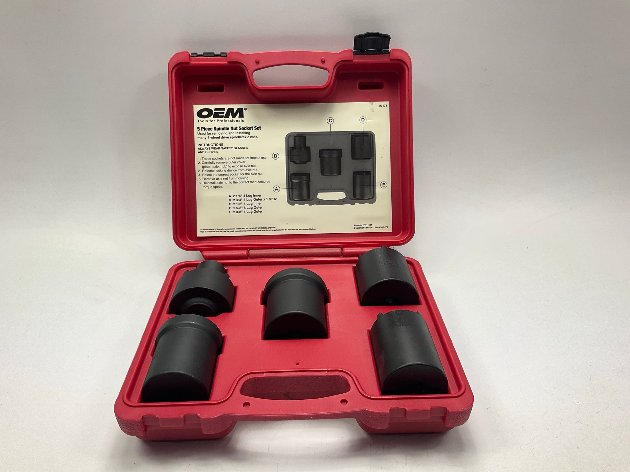 USED #37 OEM Tools 27174 1/2'' Drive 5-Piece Spindle Nut Locknut Axle ...